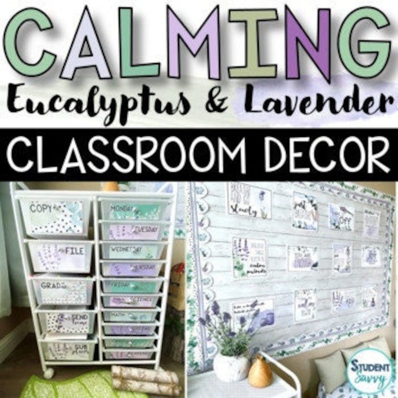 Eucalyptus Classroom Decor - Calming Posters Rolling Cart Labels ...
