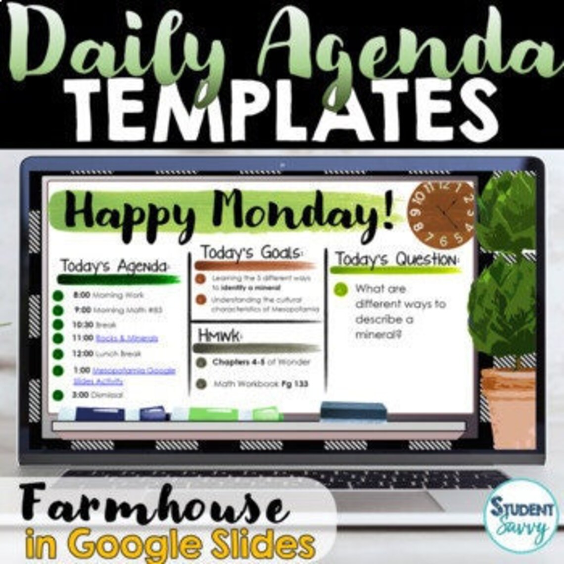 Daily Agenda Template | Daily Schedule Google Slides FARMHOUSE THEME - Etsy
