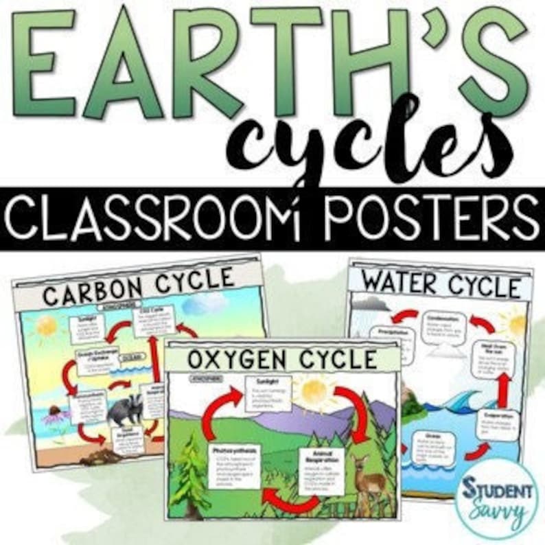 Earth Cycles Posters Science Classroom Decor Carbon Nitrogen Oxygen ...