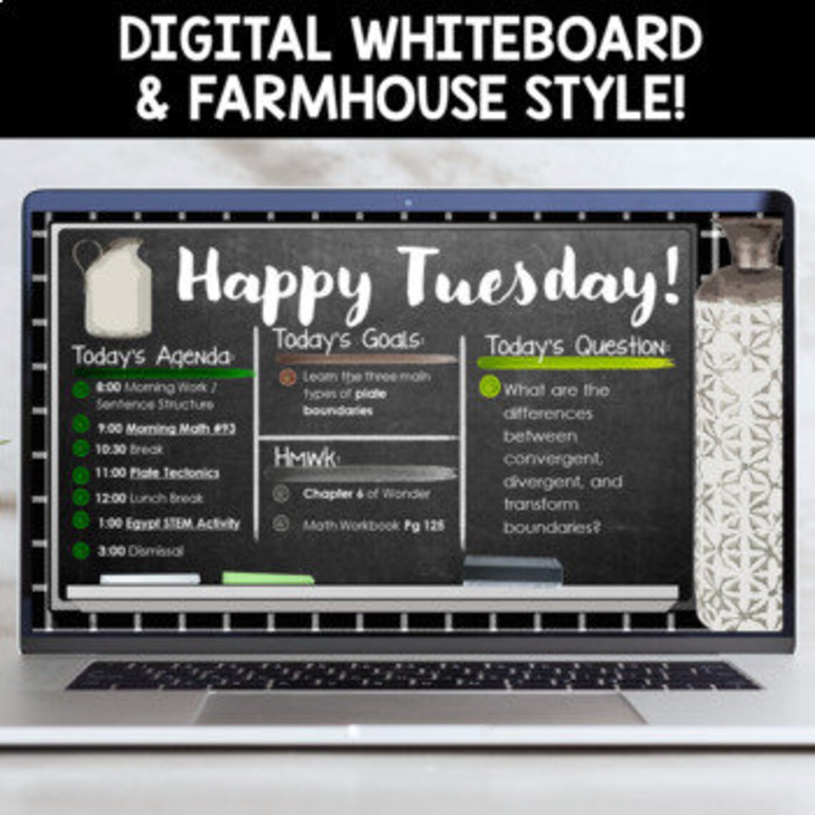 Daily Agenda Template | Daily Schedule Google Slides FARMHOUSE THEME - Etsy