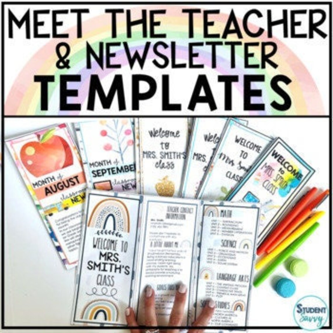 Meet the Teacher Template Weekly Newsletter Open House Boho Rainbow New ...