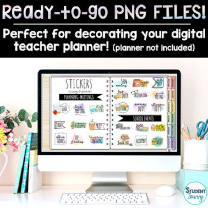 Digital Teacher Planner Stickers - Digital Planner Stickers - PNG ...