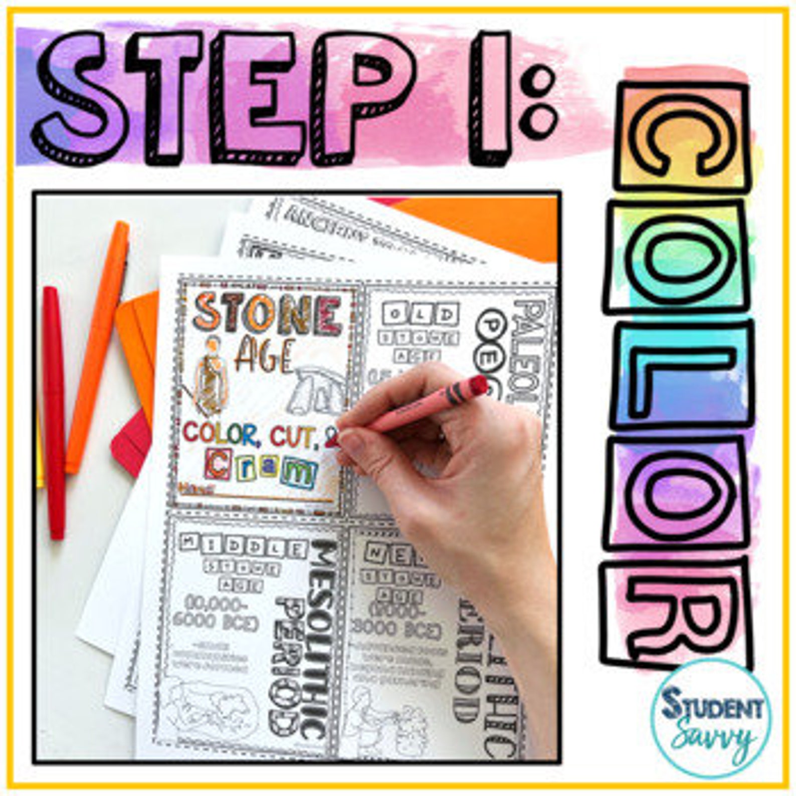 Stone Age Color, Cut, & Cram Coloring Pages - Notes Word Search ...