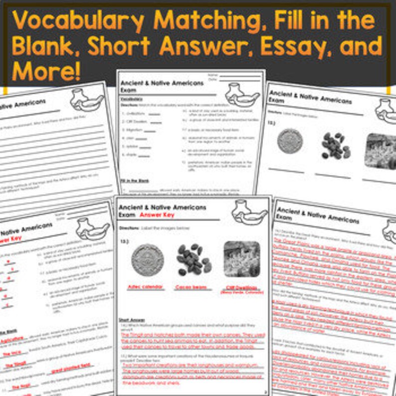 Ancient Americans Exam Native Americans Test Quiz Review Worksheet ...