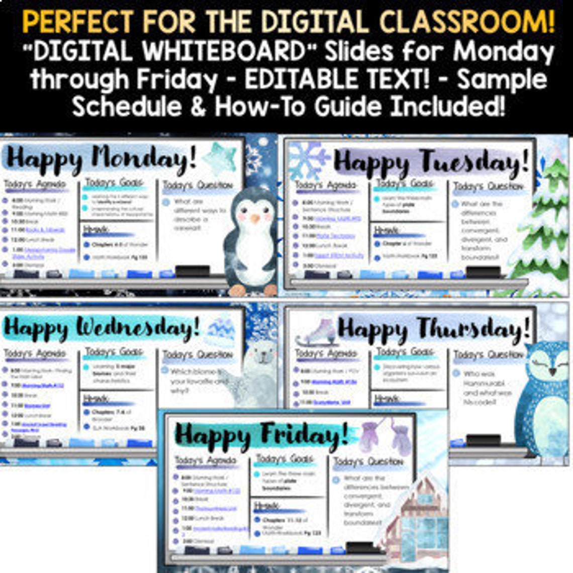 WINTER THEME Daily Agenda Template Holiday Schedule Google Slides ...
