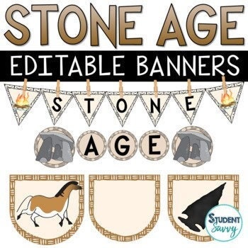 Stone Age Banners Printable Early Humans History Classroom Decor ...