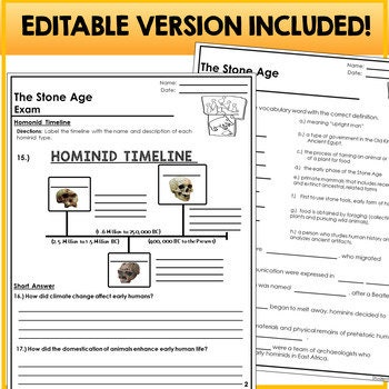 The Stone Age Assessment | Early Humans Exam Google Slides Quiz Review ...
