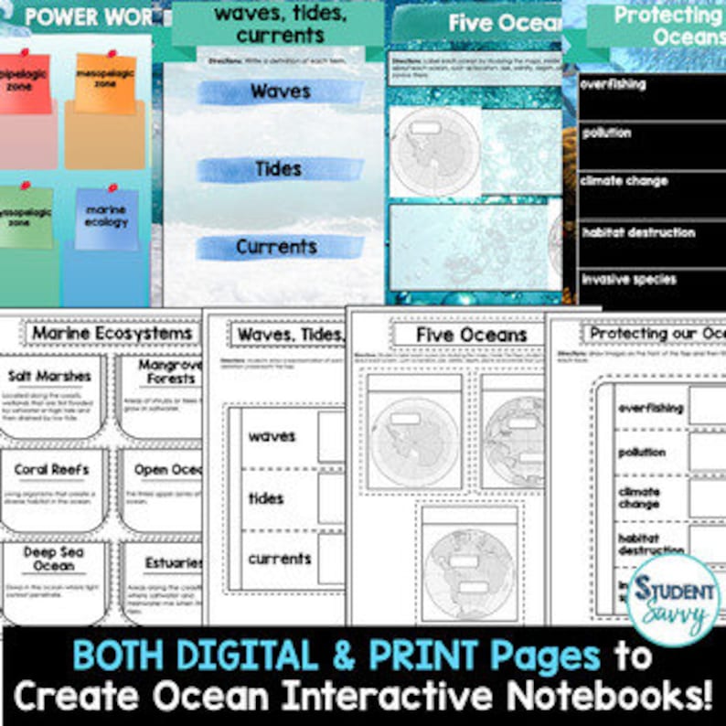 Ocean Interactive Notebook Worksheets Activity Continents and Oceans ...