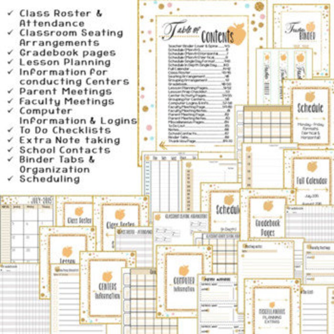 Editable Teacher Planner Teacher Binder Gold Polka Dot Design - Etsy