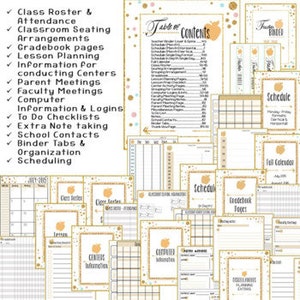 Editable Teacher Planner Teacher Binder Gold Polka Dot Design - Etsy