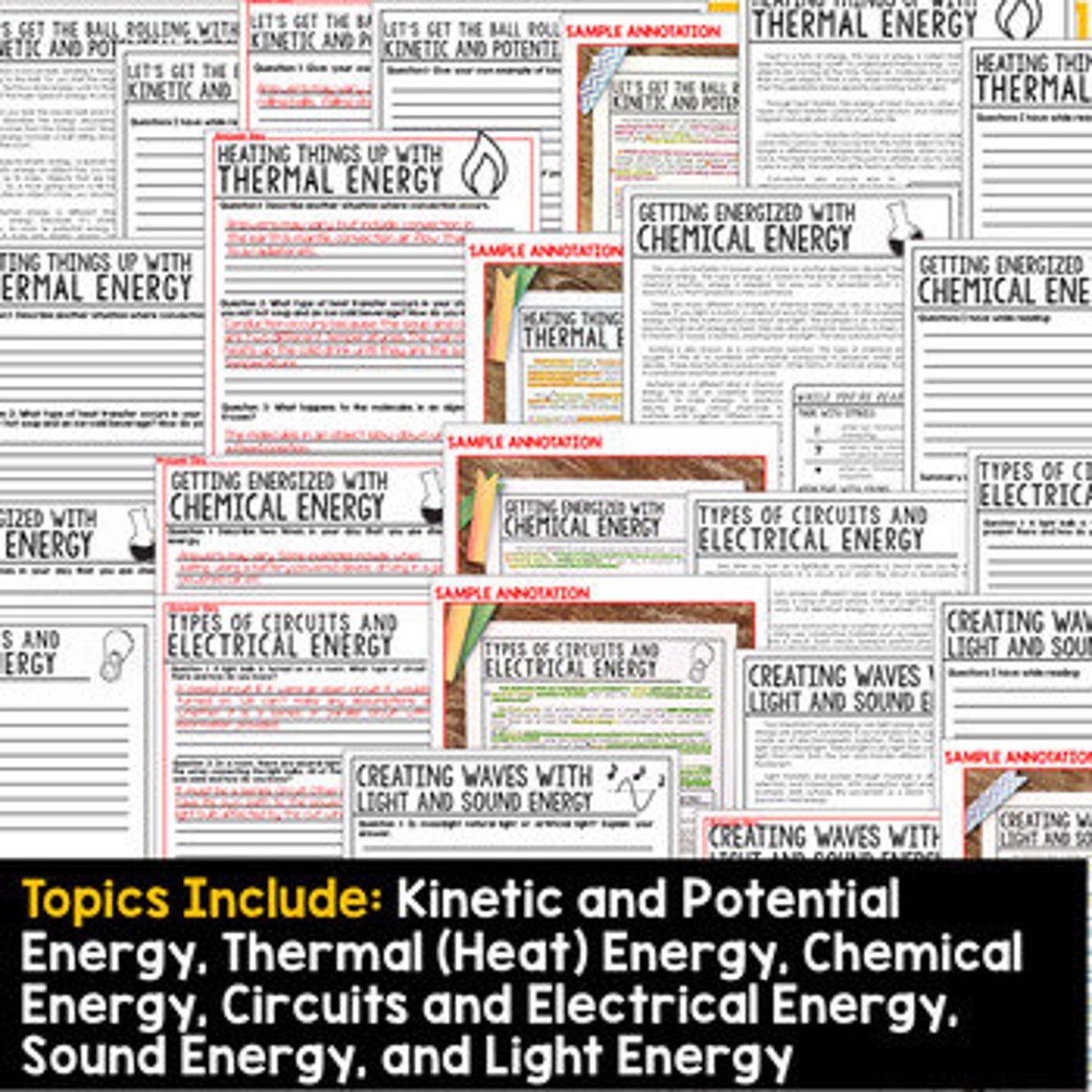 Energy Reading Passages - Questions - Annotations - Etsy