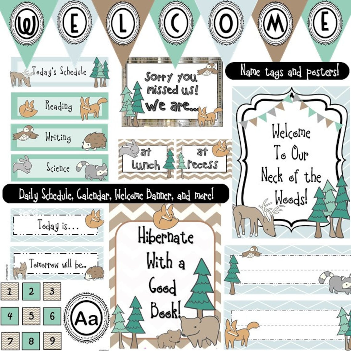 Woodland Classroom Decor (editable) - Etsy