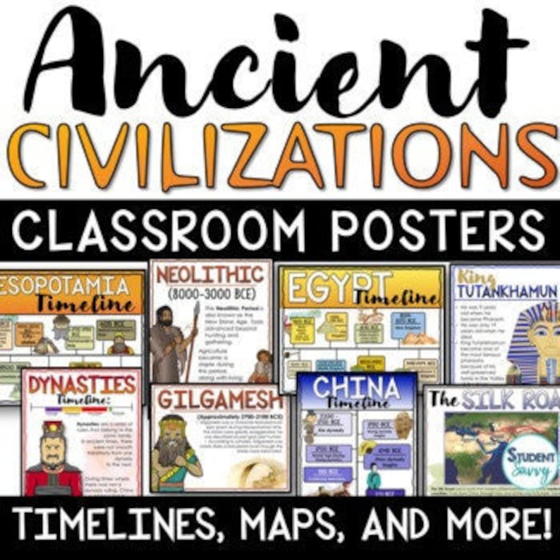 Ancient Civilizations Posters Timelines Maps History Word Wall Bulletin ...