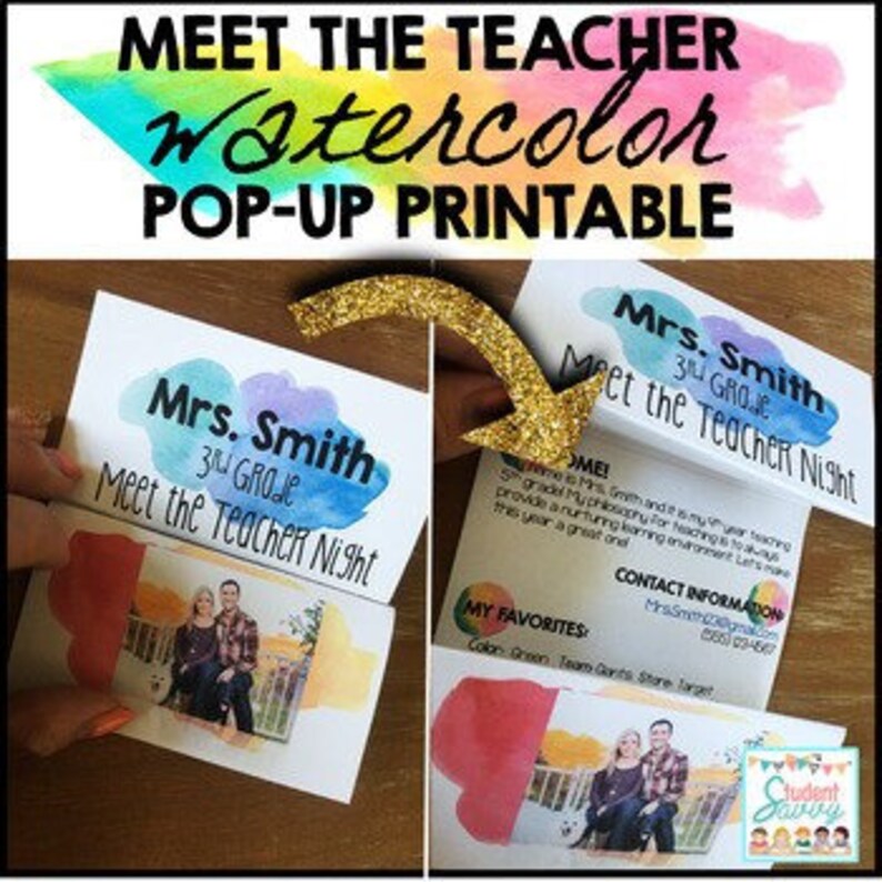 Meet the Teacher Pop up Watercolor - Editable - Etsy