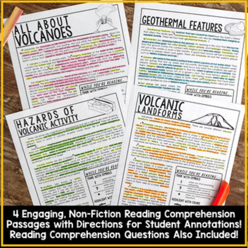 Volcanoes Reading Passages Questions Annotations - Etsy