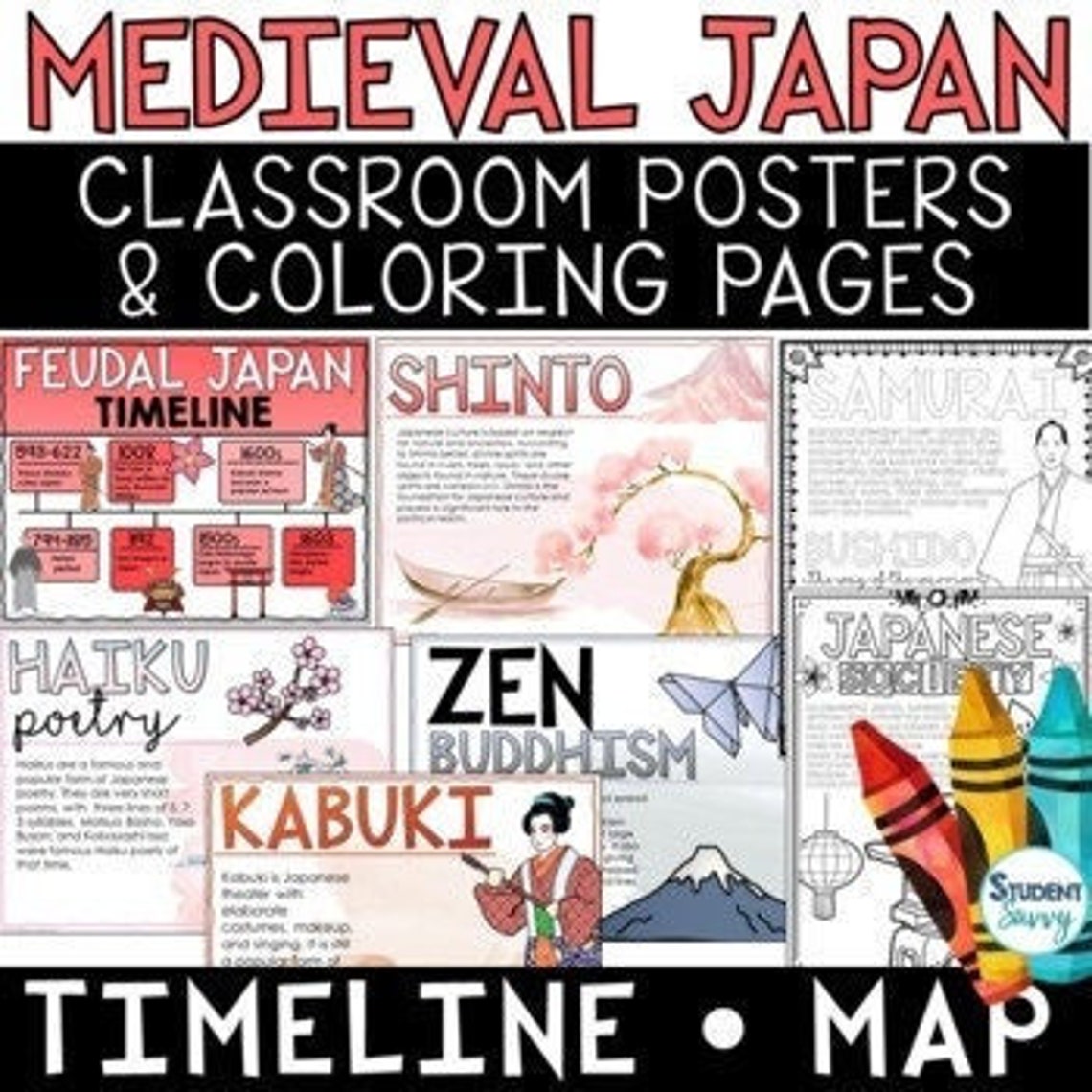 Medieval Japan Posters - Feudal Japan Timelines Maps and Coloring Pages ...