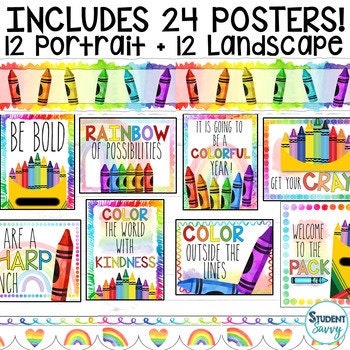 Back to School Bulletin Board and Posters - Crayons Rainbow Classroom ...