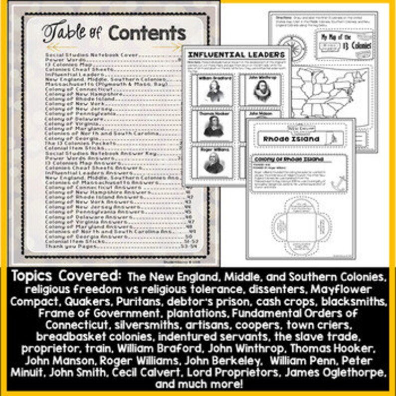 13 Colonies Interactive Notebook Thirteen- Colonial New England Middle ...
