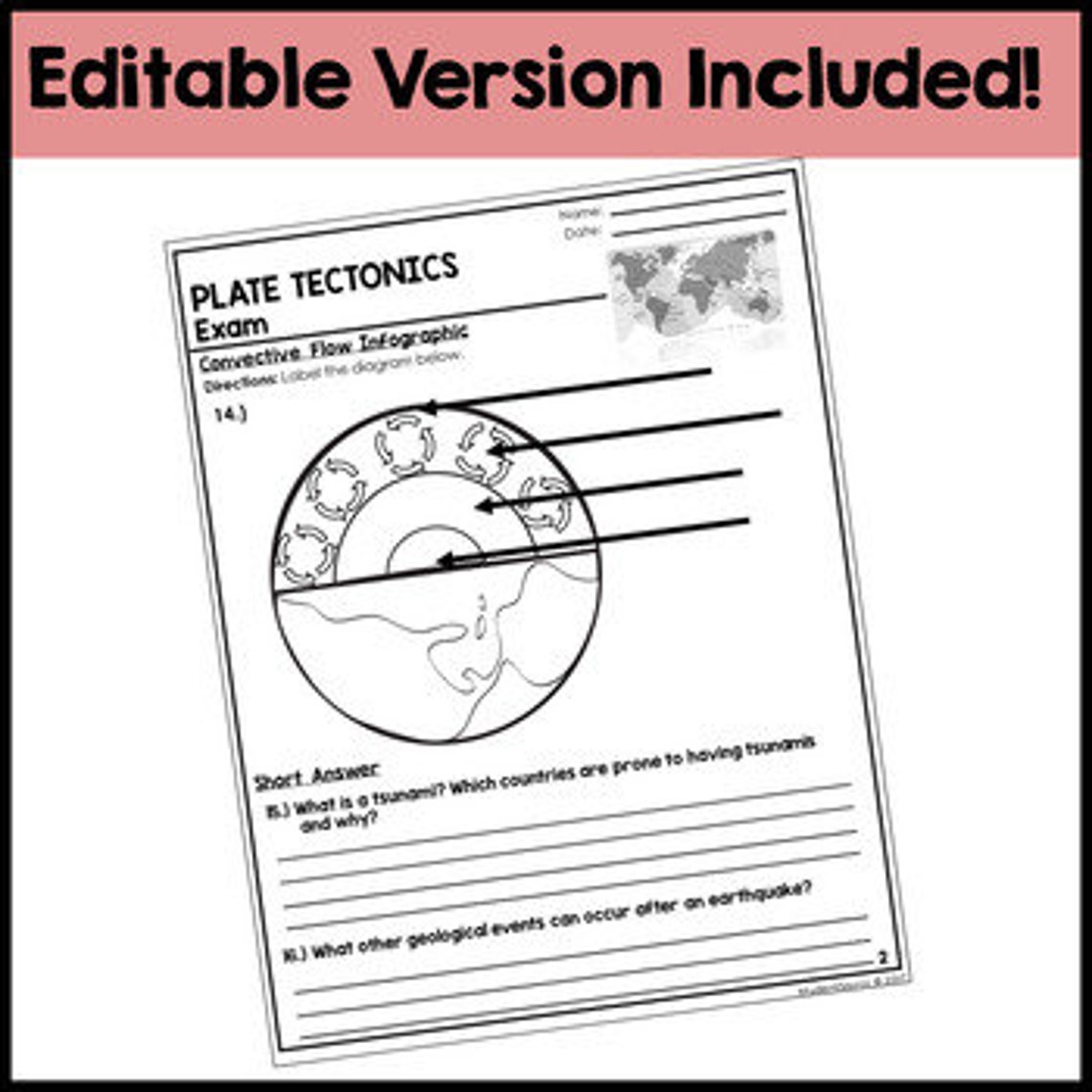 Plate Tectonics Unit Exam - Assessment Test Quiz Review Tectonic Plates ...