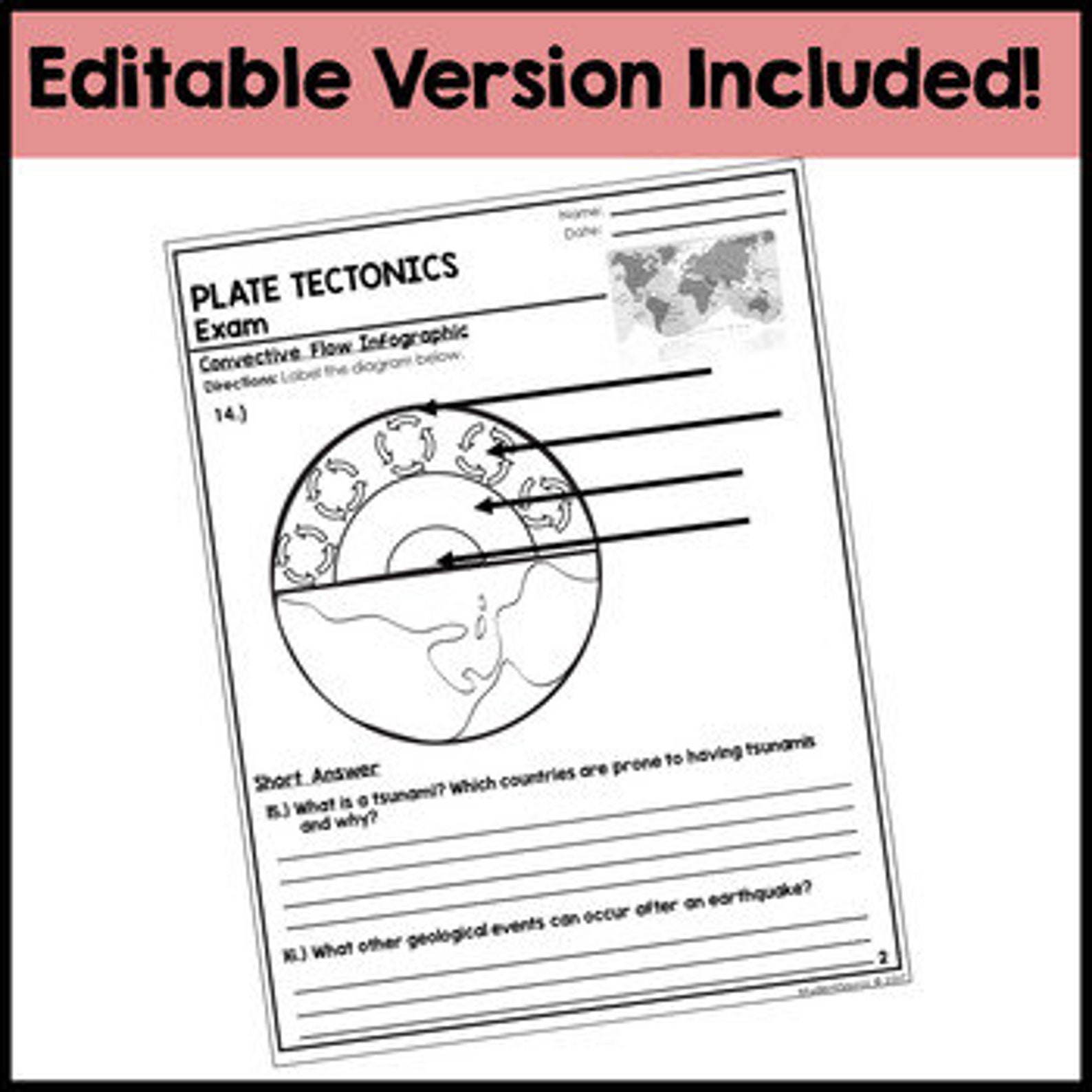 Plate Tectonics Unit Exam - Assessment Test Quiz Review Tectonic Plates ...