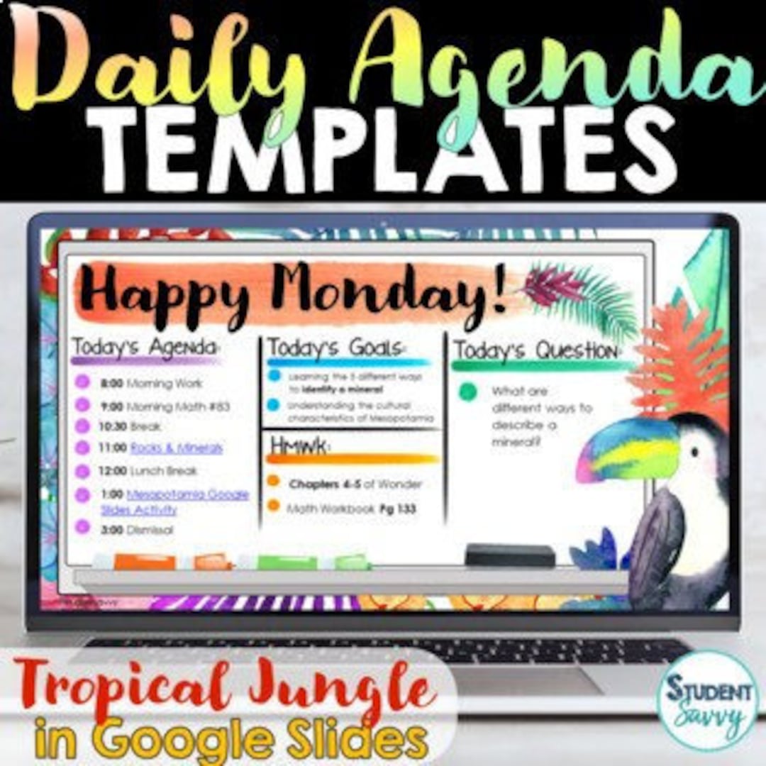 Daily Agenda Template Daily Schedule Google Slides TROPICAL JUNGLE ...
