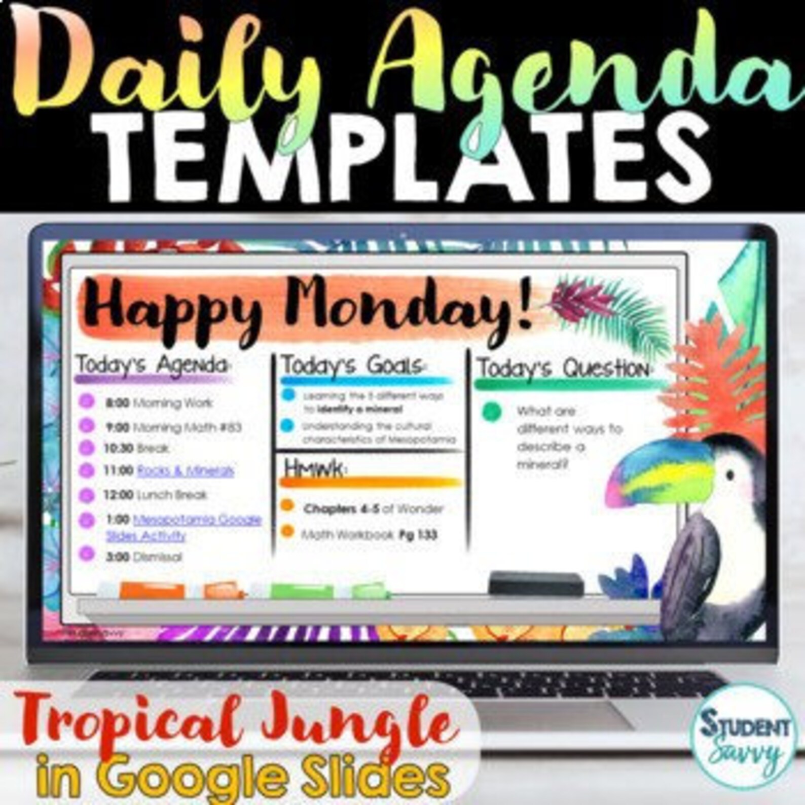 Daily Agenda Template Daily Schedule Google Slides TROPICAL JUNGLE ...