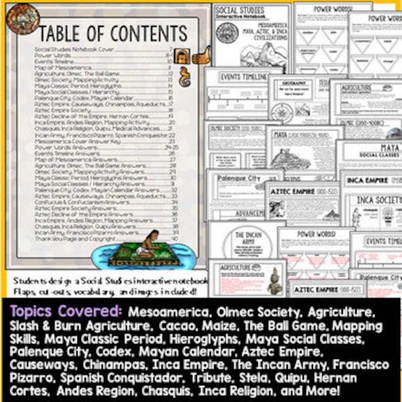 Mesoamerica Interactive Notebook Worksheets Maya - Aztec - Inca Middle ...
