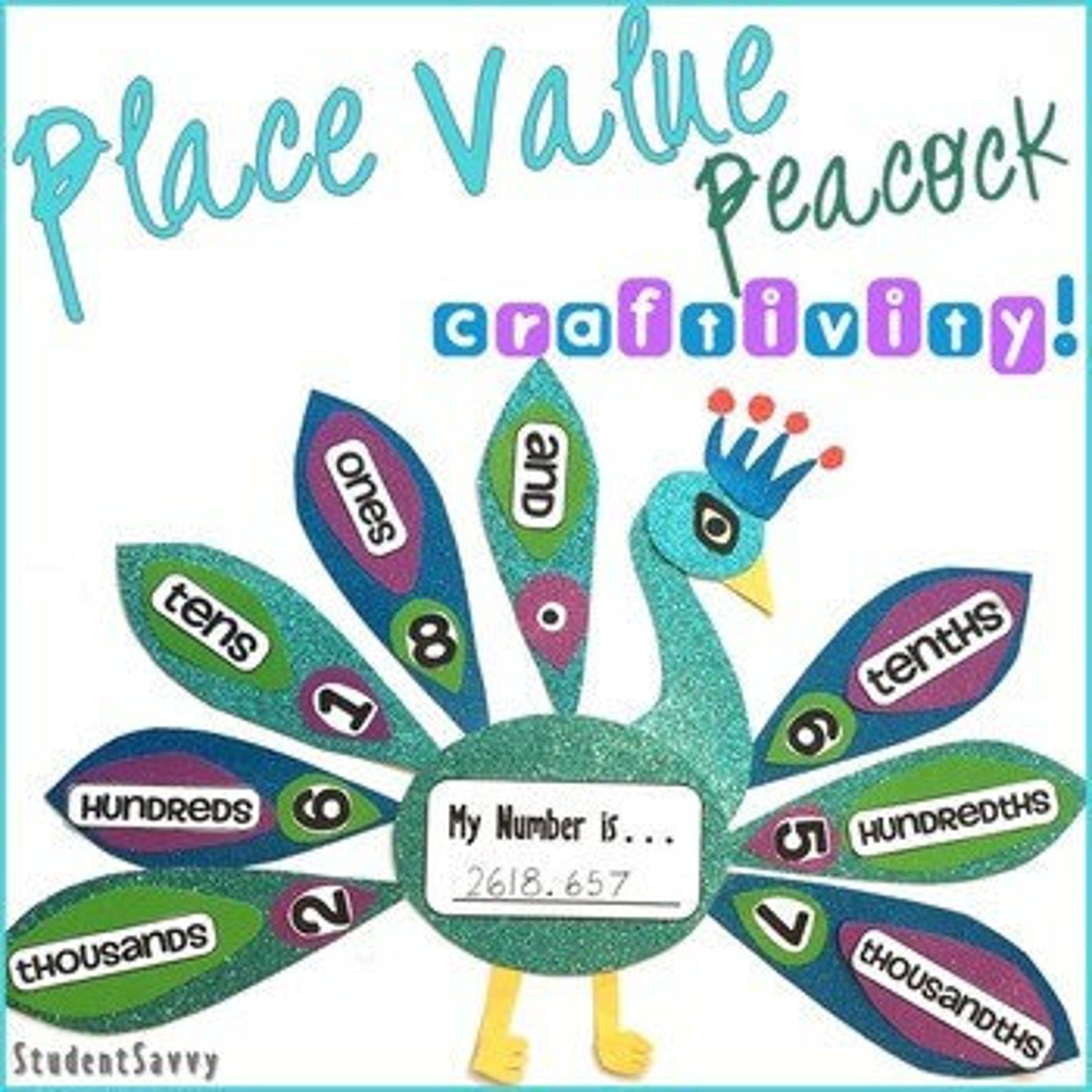 Place Value Craftivity | Place Value Poster Chart Printable Peacock - Etsy
