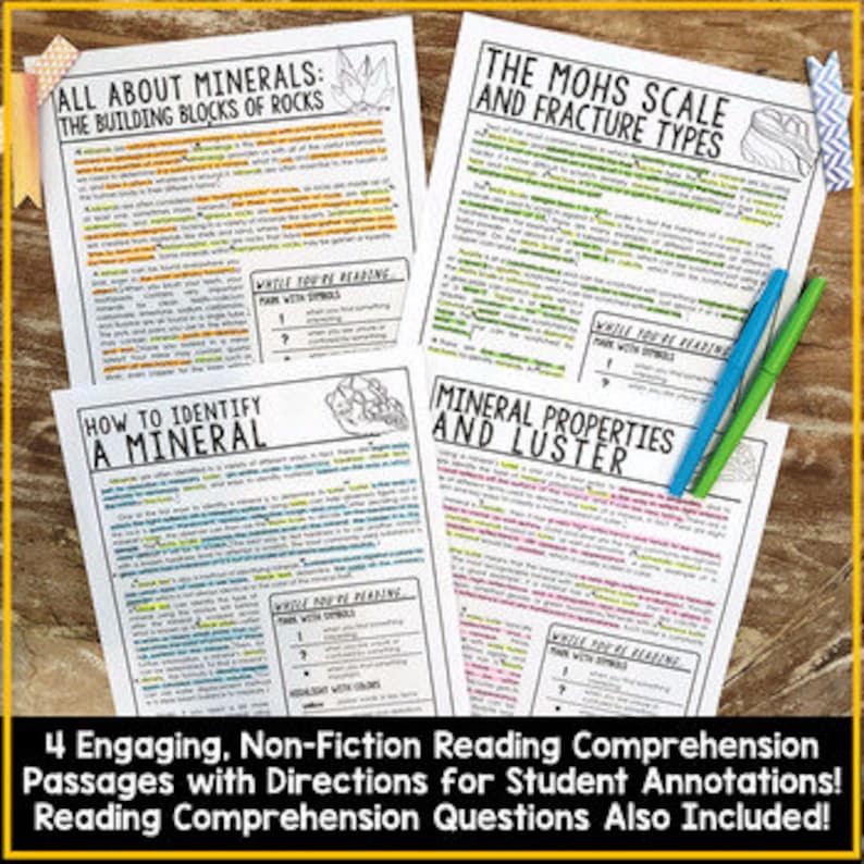 Rocks and Minerals Reading Passages Questions Annotations - Etsy