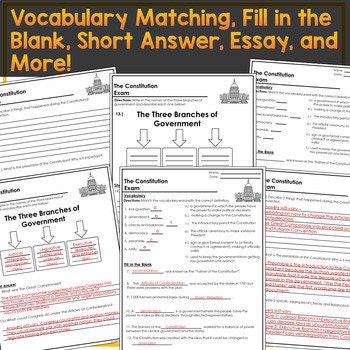The US Constitution Exam Test Quiz - Three Branches of Government - Etsy