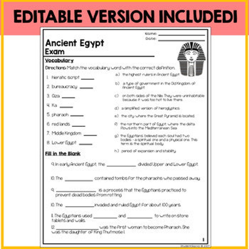 Examen del Antiguo Egipto - Evaluación / Prueba de prueba del Antiguo ...