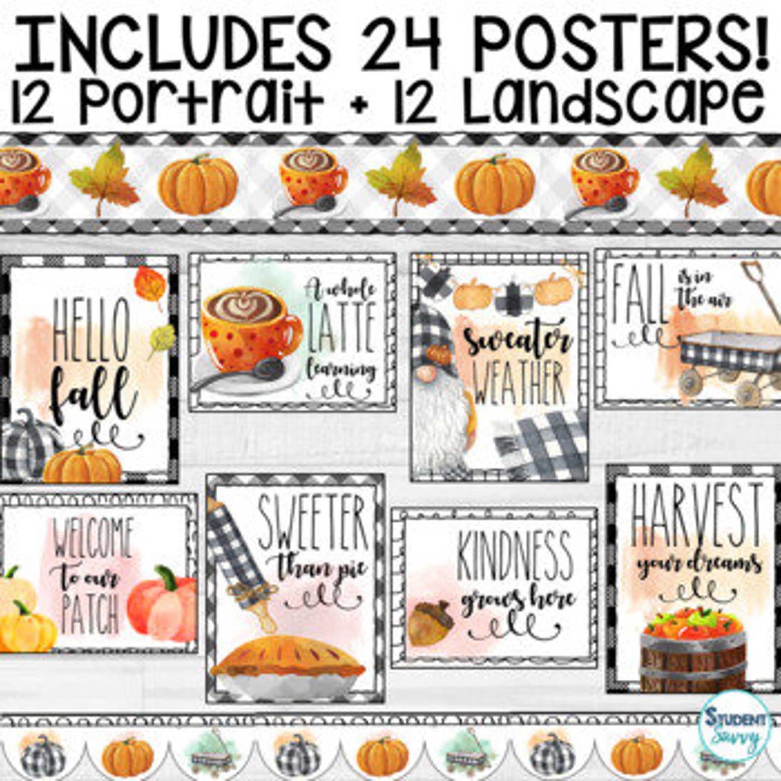 Fall Bulletin Board Farmhouse Classroom Decor Printable Autumn Coloring ...