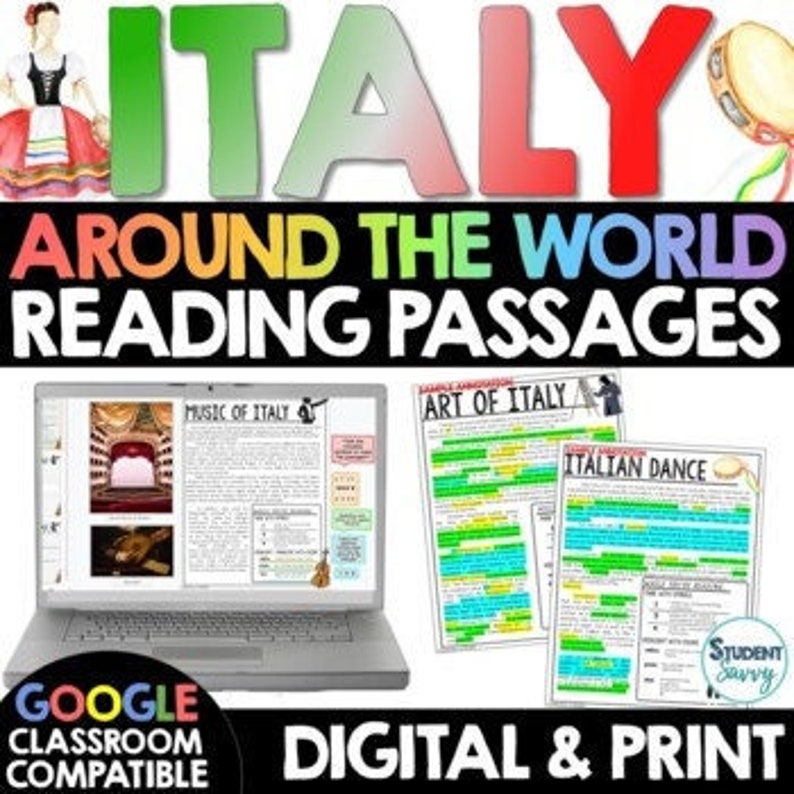 Italy Reading Comprehension Passages Google Classroom | Around the ...