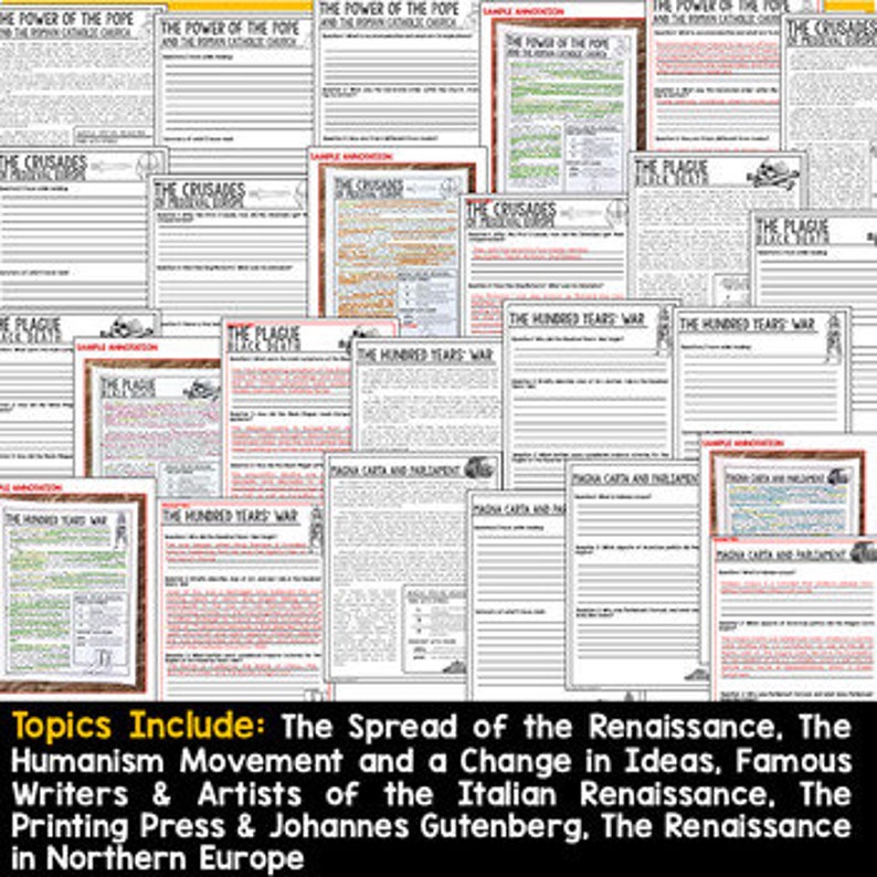 Renaissance Reading Passages Questions Annotations - Etsy