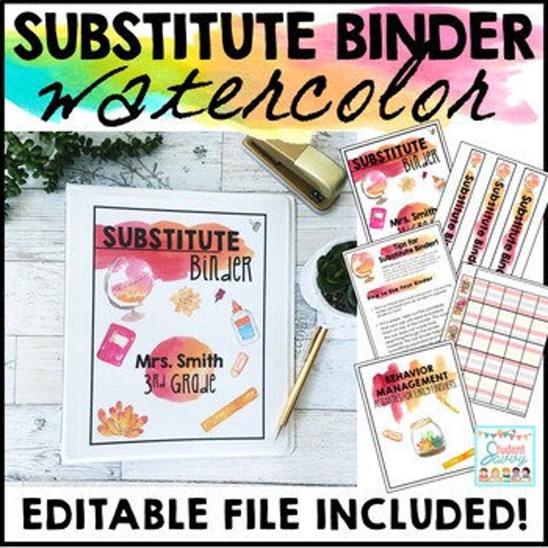 Substitute Binder Editable Watercolor - Etsy