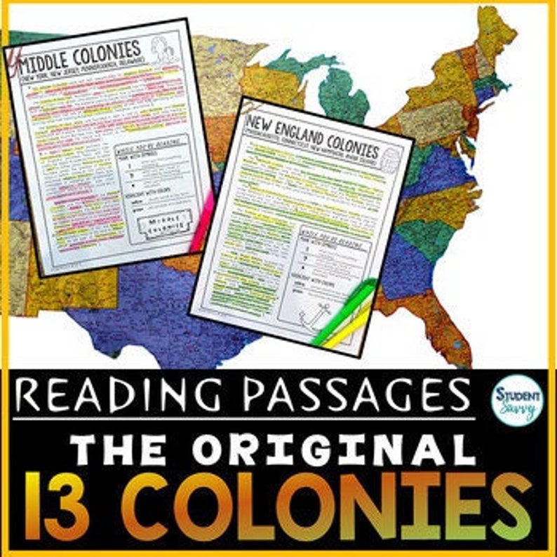 The 13 Colonies Reading Passages Comprehension Worksheets Thirteen ...