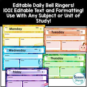 Editable Bell Ringers Templates Daily Warm Ups Morning Work - All ...