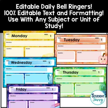 Editable Bell Ringers Templates Daily Warm Ups Morning Work - All ...