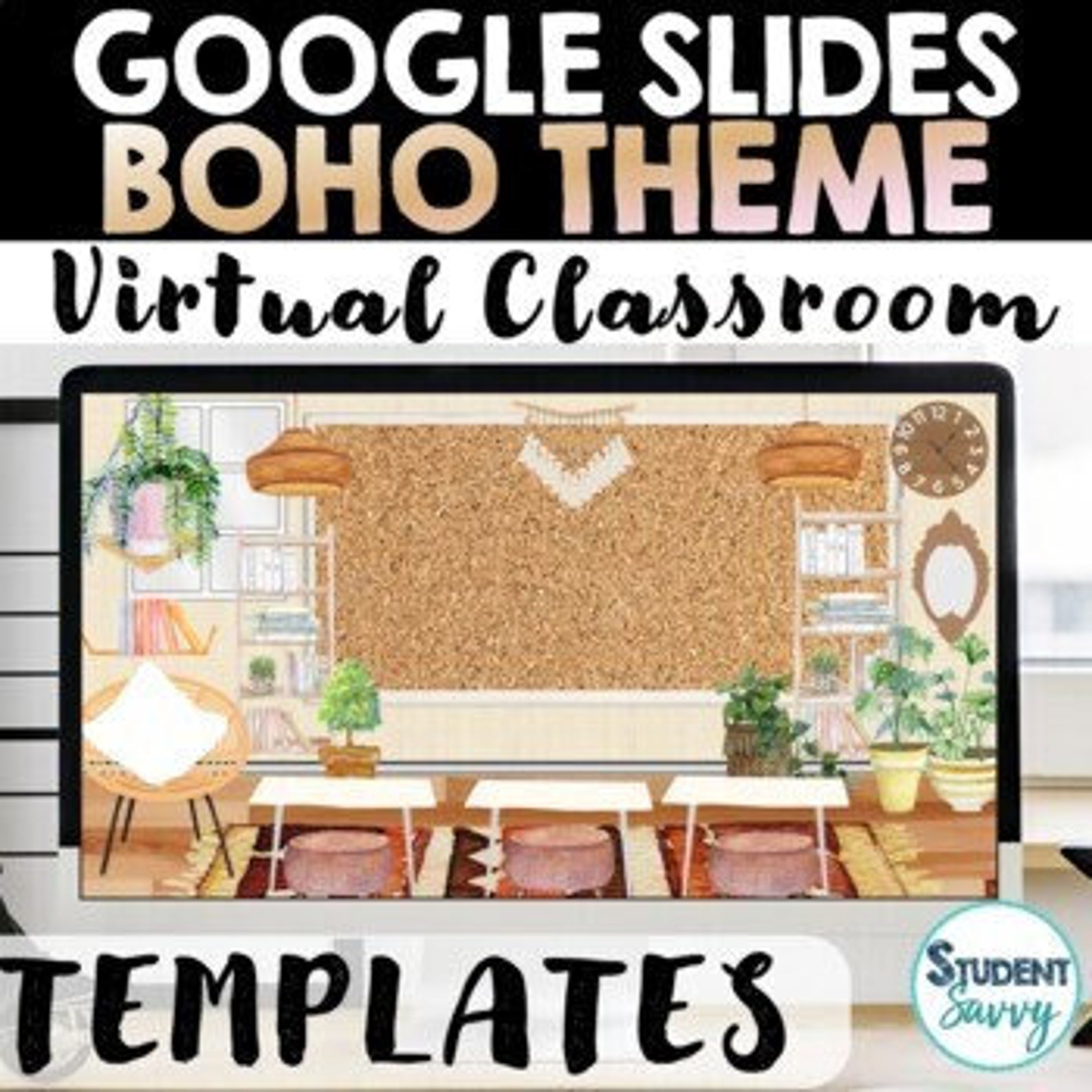 Boho Rainbow Virtual Classroom | Boho Rainbow Google Slides - Etsy
