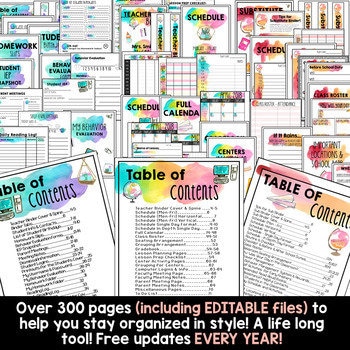 Teacher Binders Editable Watercolor - Etsy