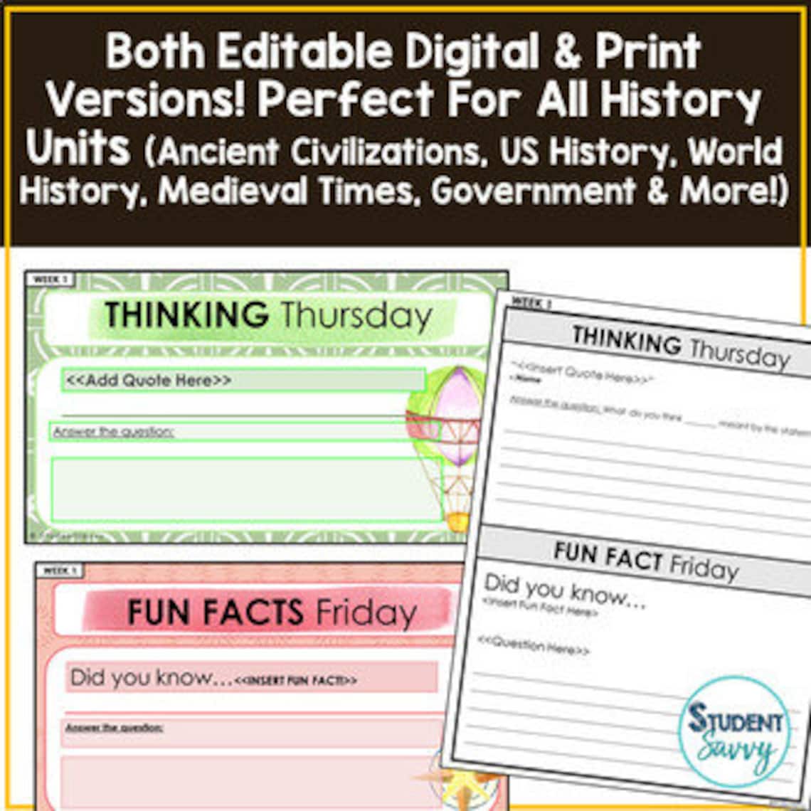 Bell Ringers Templates EDITABLE History Warm Ups Morning Work Mapping ...