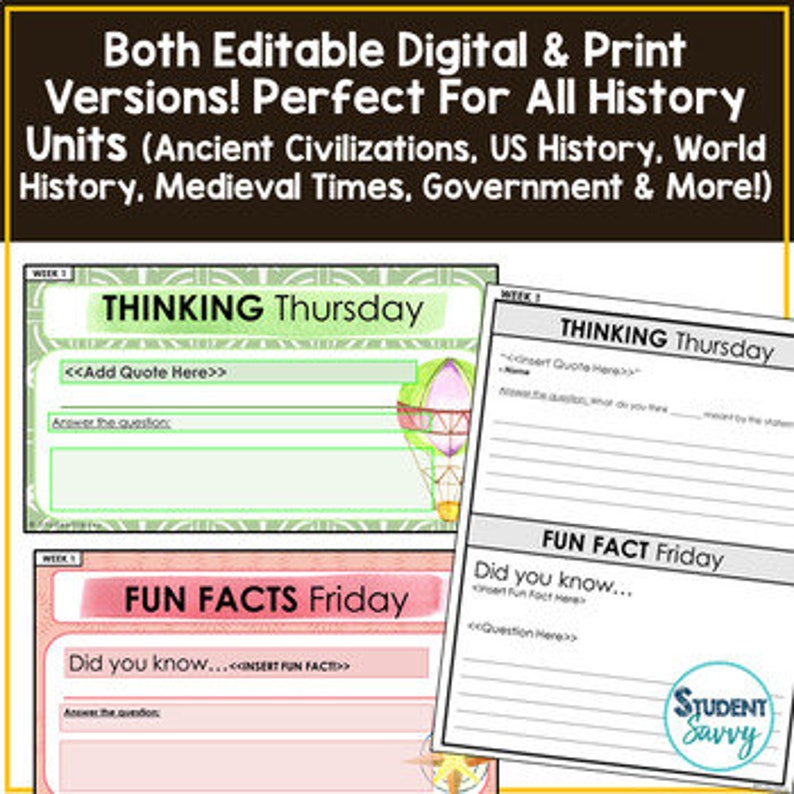 Bell Ringers Templates EDITABLE History Warm Ups Morning Work - Mapping ...