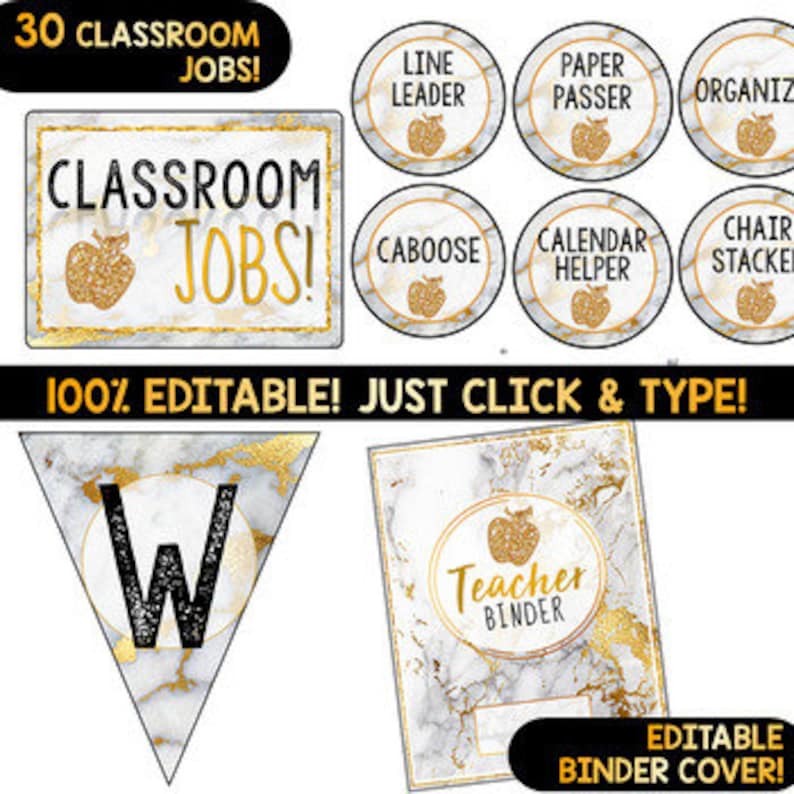 Gold Marble Classroom Decor (editable) Marble Classroom Decoration ...