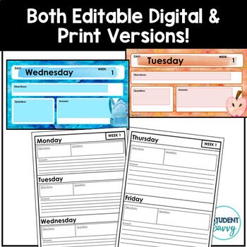 Editable Bell Ringers Templates Daily Warm Ups Morning Work - All ...