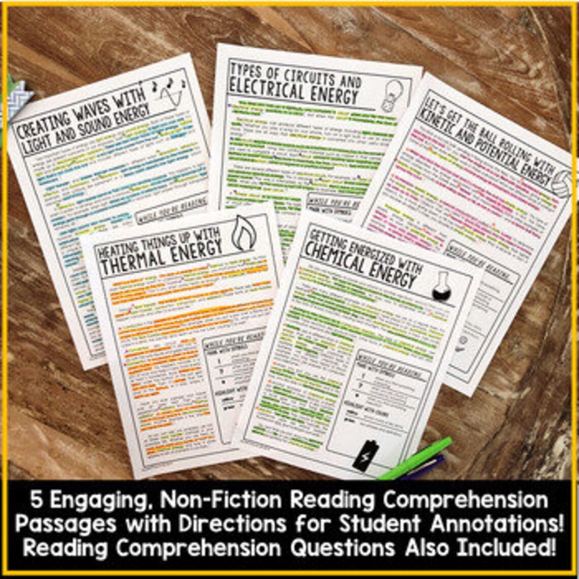 Energy Reading Passages - Questions - Annotations - Etsy