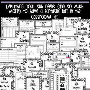 Substitute Teacher Binder Sub Tub Editable Templates Forms Covers - Etsy