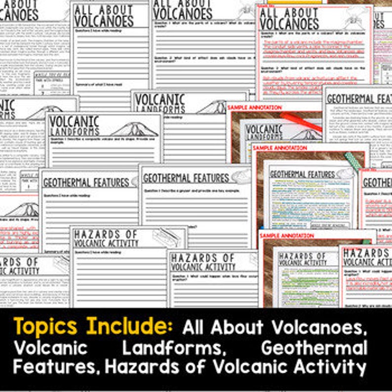 Volcanoes Reading Passages - Questions - Annotations - Etsy