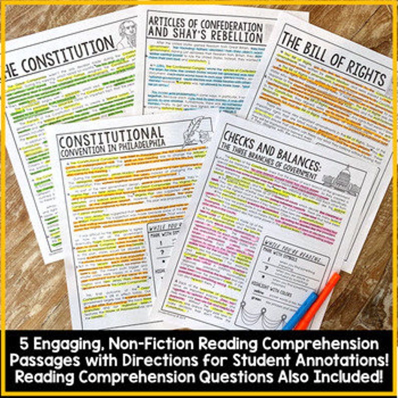 The Constitution Reading Passages Reading Comprehension Passages and ...