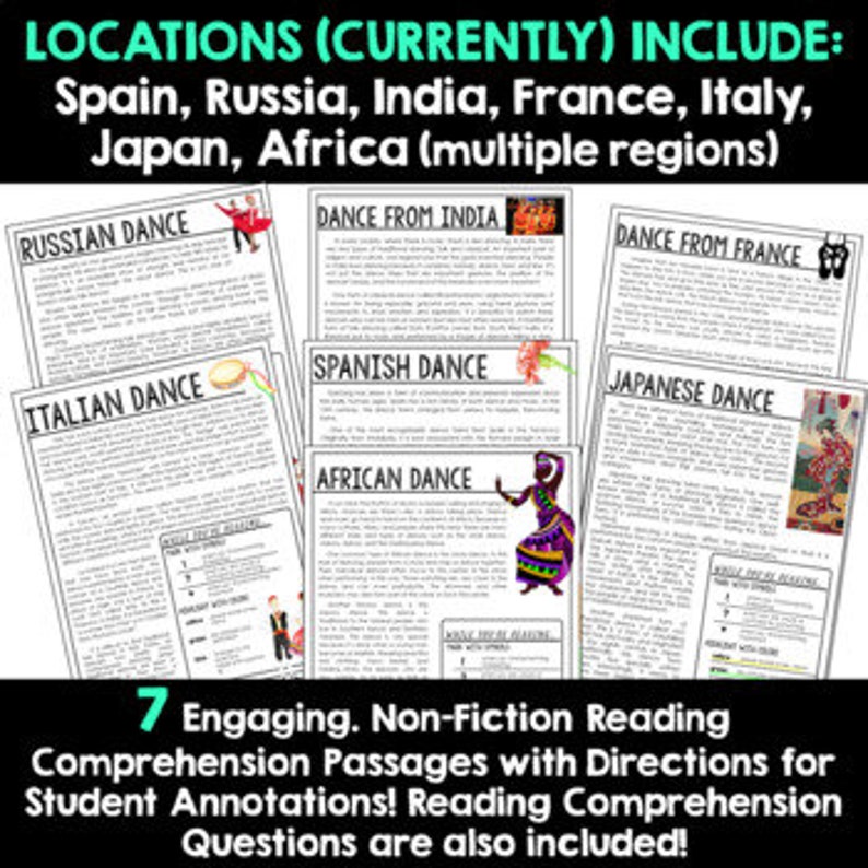 DANCE Around the World Reading Passages Reading - Etsy