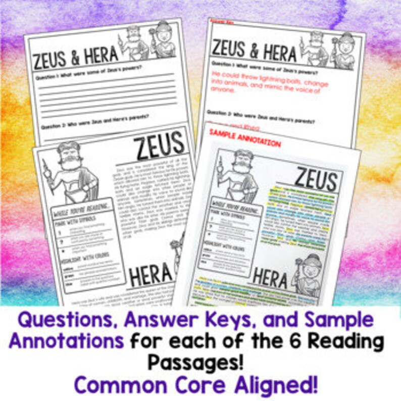 Greek Mythology Reading Comprehension Passages Greek Gods 6th Grade - Etsy